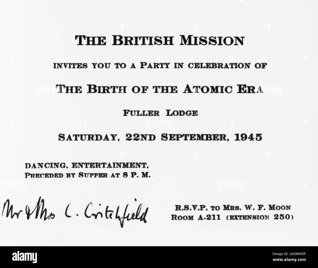 Invitation to a party at the Los Alamos laboratory, 1945. This ...