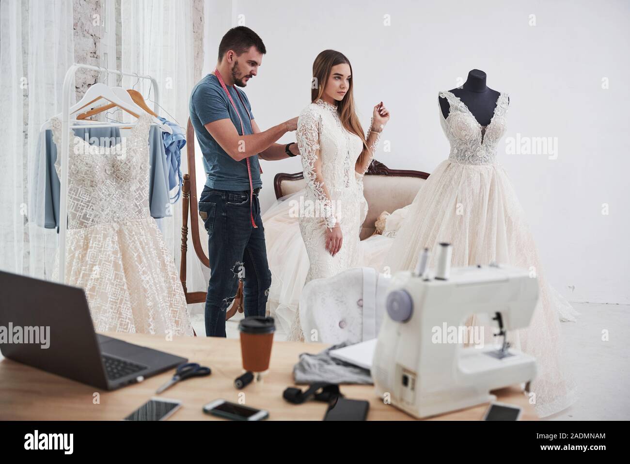 Just a little more movements. The process of fitting the dress in the ...