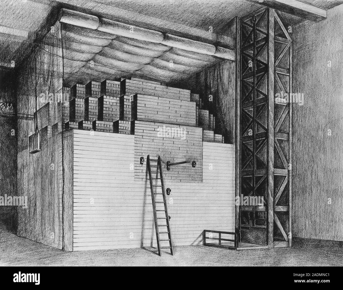 First nuclear reactor. Artwork of the world's first nuclear reactor ...