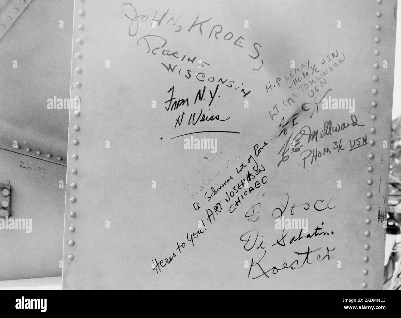 Fat Man atom bomb signatures, added by US armed forces personnel. On ...