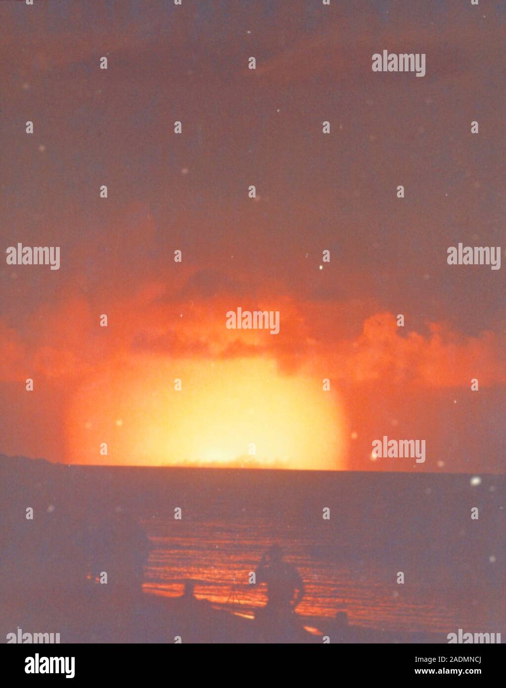 Semi-circular fireball forming over the horizon following the test ...