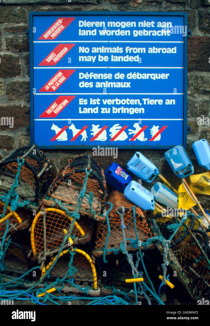 Anti-rabies sign in a harbour. All ports and airports in the UK have ...