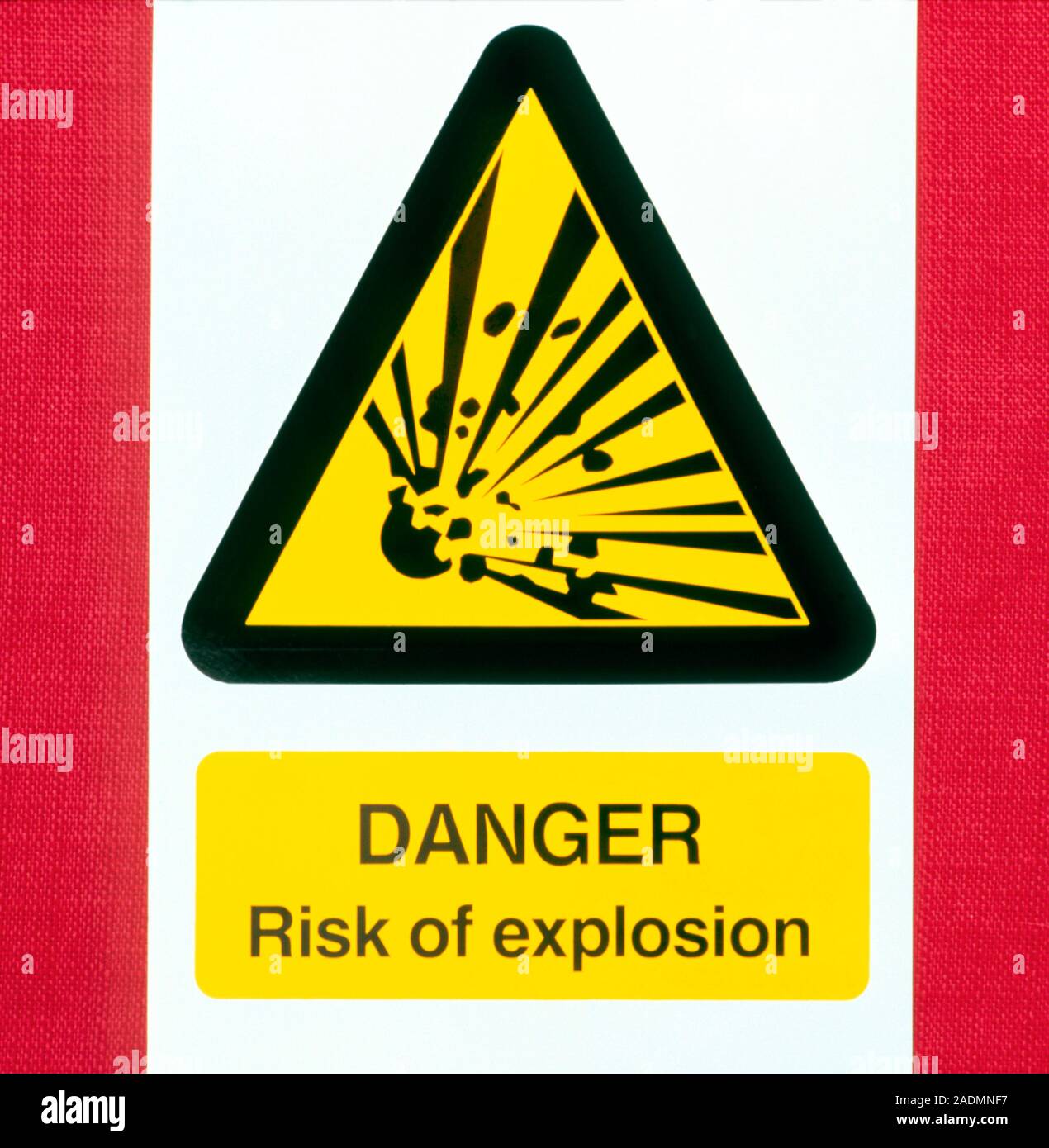 Explosives warning sign. Sign warning of a risk of explosion, featuring ...