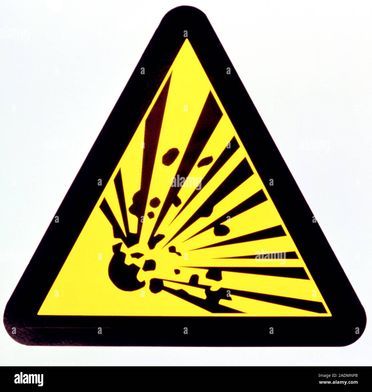 Explosives warning sign. Sign warning of a risk of explosion, featuring ...