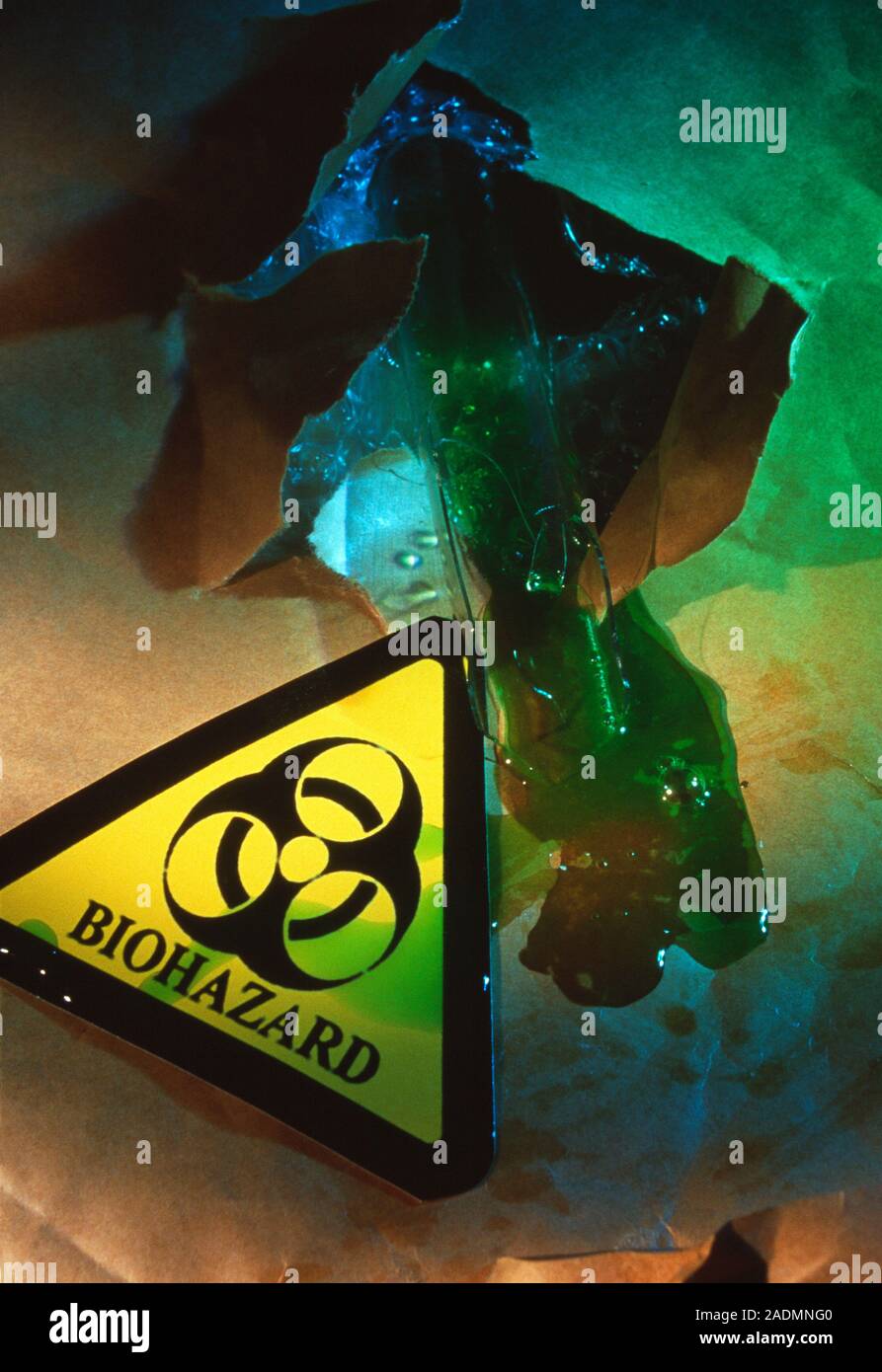 Biohazard sign with a biohazardous situation. The yellow triangle sign ...