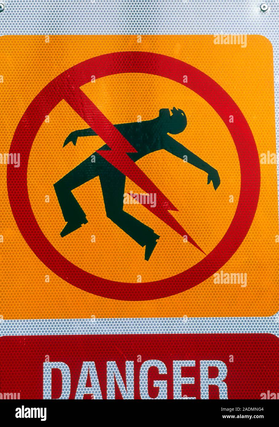 Electrocution hazard sign warning of the danger of death from ...