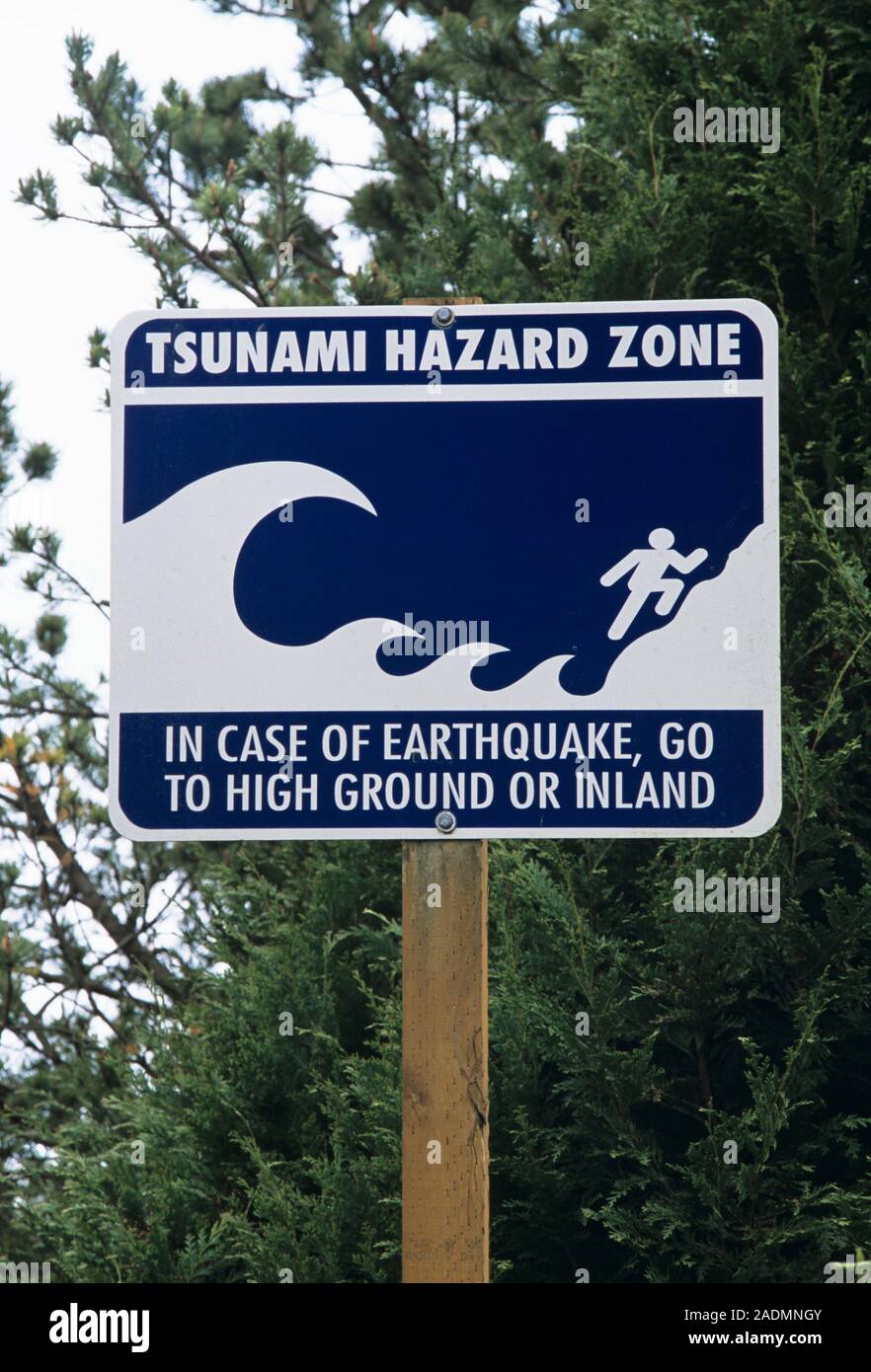 Tsunami warning sign. A tsunami is a large wave caused by an underwater ...