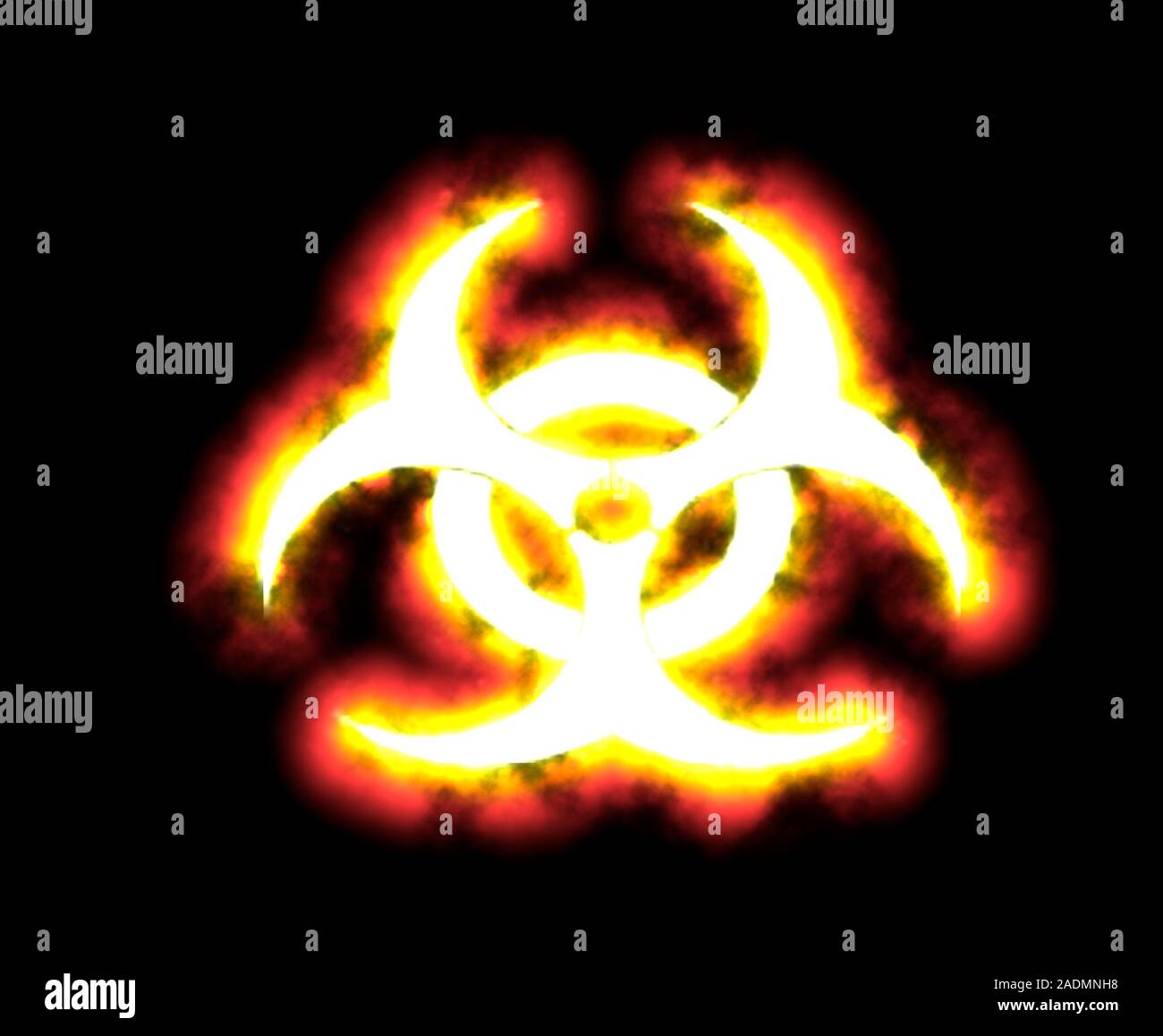 Biohazard sign. Conceptual computer artwork of a burning biohazard sign ...
