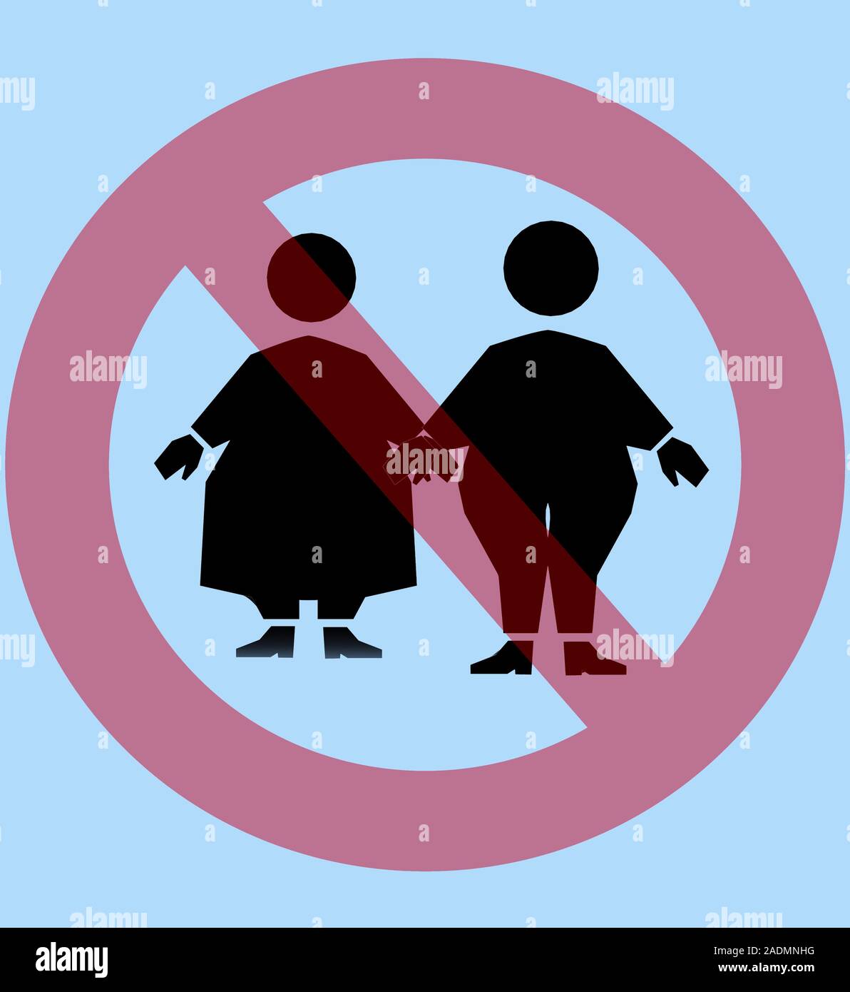 Weight discrimination. Computer artwork of a sign against obese people ...