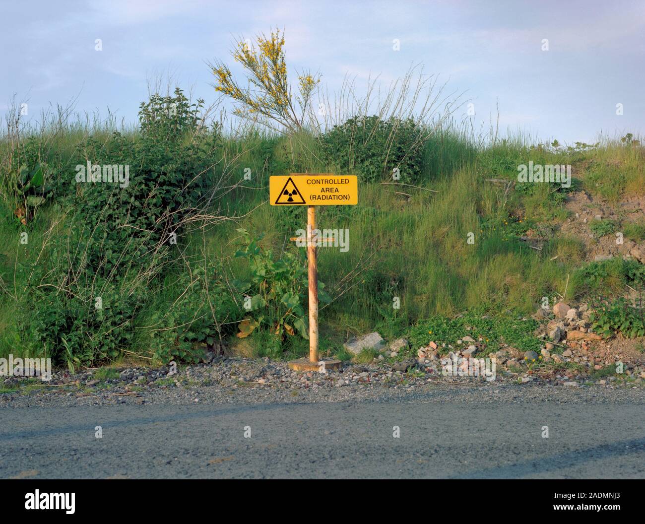 Radiation warning sign. Controlled area sign near a nuclear storage ...