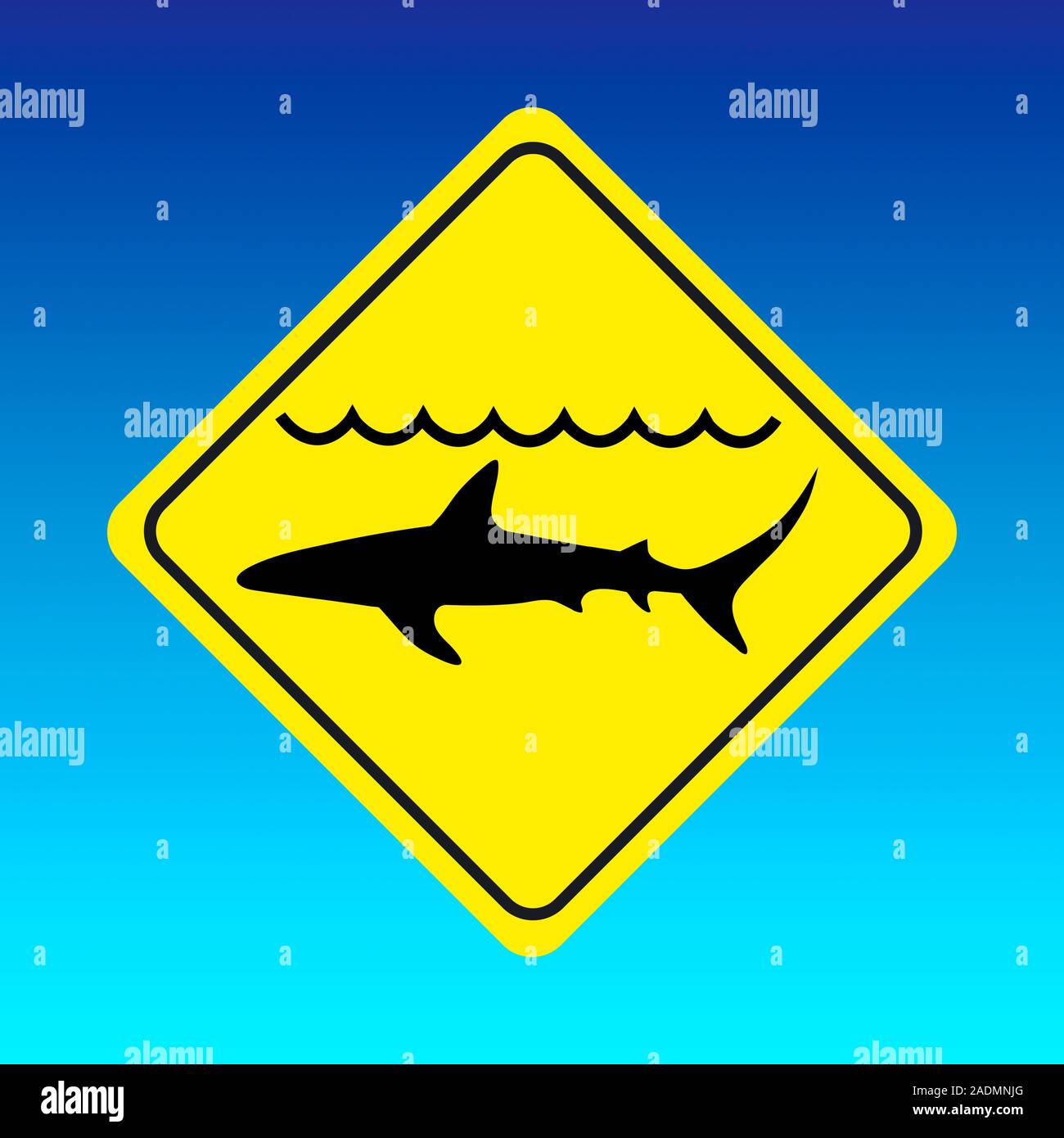 Shark warning sign. Computer artwork showing the symbol of a shark ...