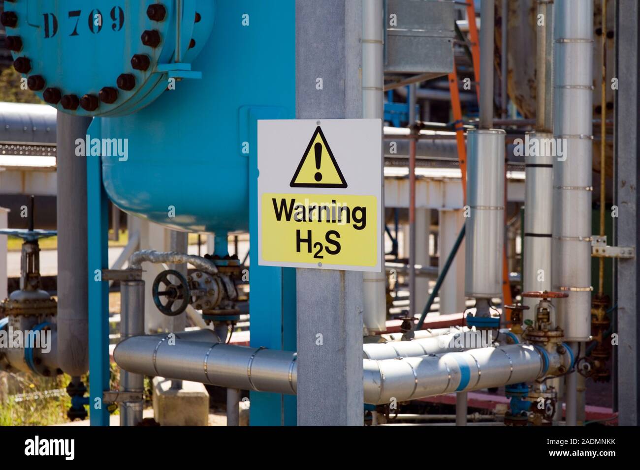 Hydrogen sulfide warning sign. Hydrogen sulfide (H2S) is a highly toxic ...