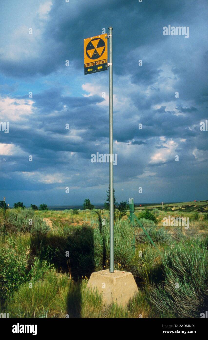 Sign giving directions to a nuclear fallout shelter, Utah, USA Stock ...