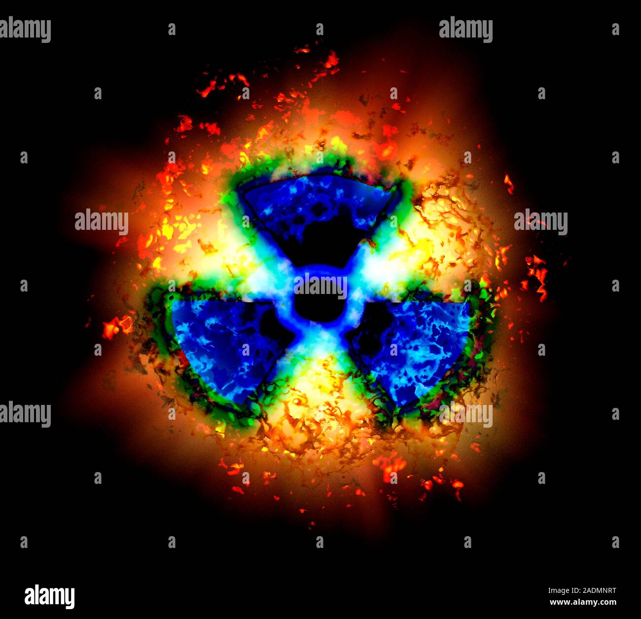 Radiation hazard sign. Computer artwork of an exploding symbol for ...
