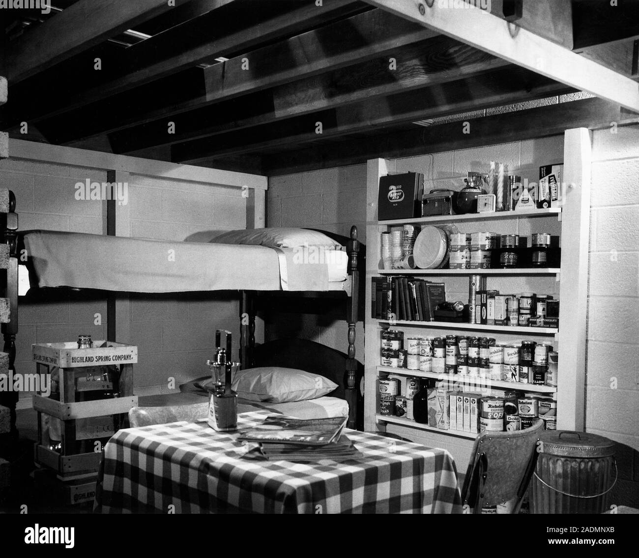 Cold War fallout shelter. Interior of a fallout shelter in the USA ...