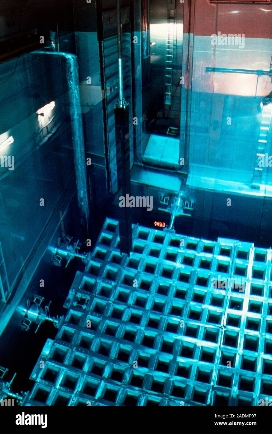 Fuel rod storage at a nuclear power station. View of a fuel rod pool ...