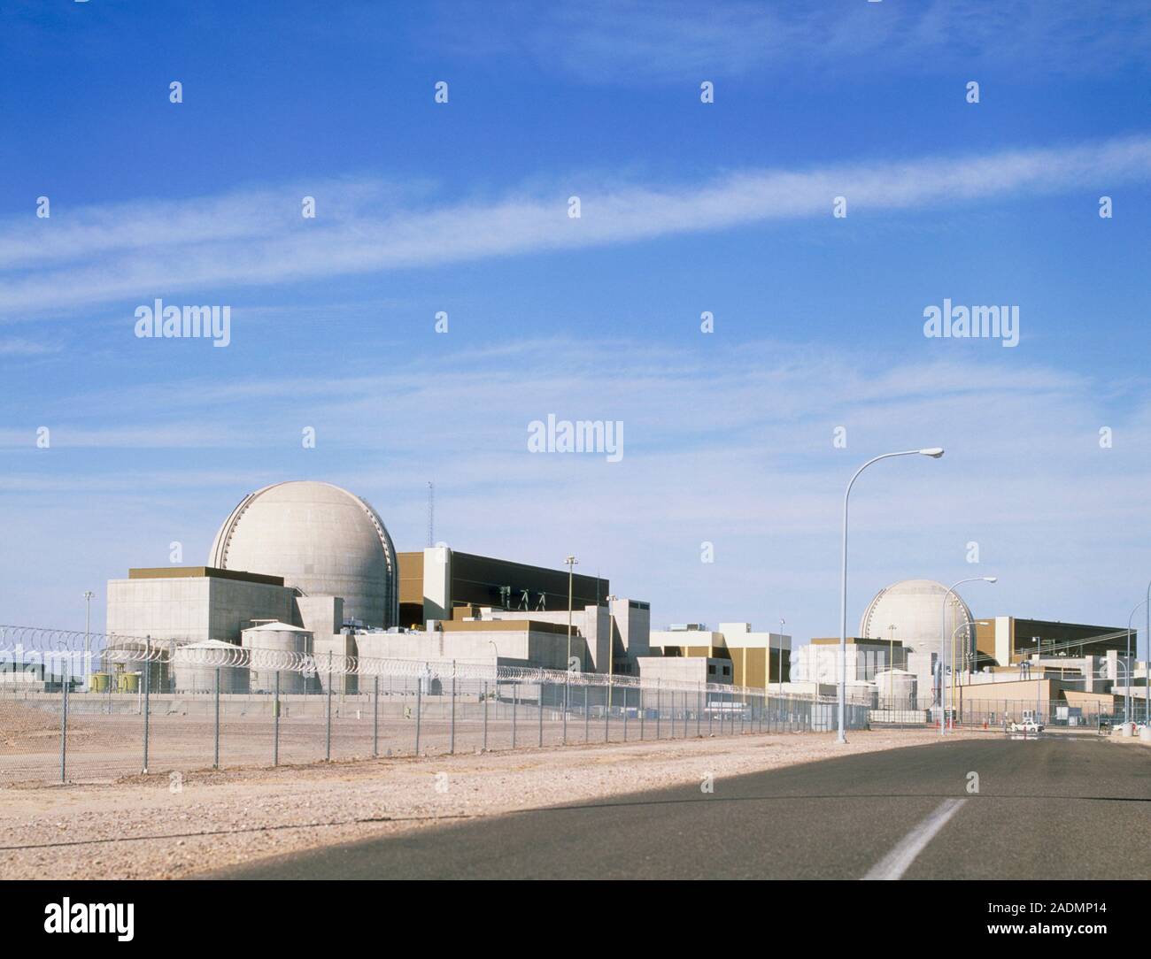 Nuclear power station. External view of a nuclear power station. The ...