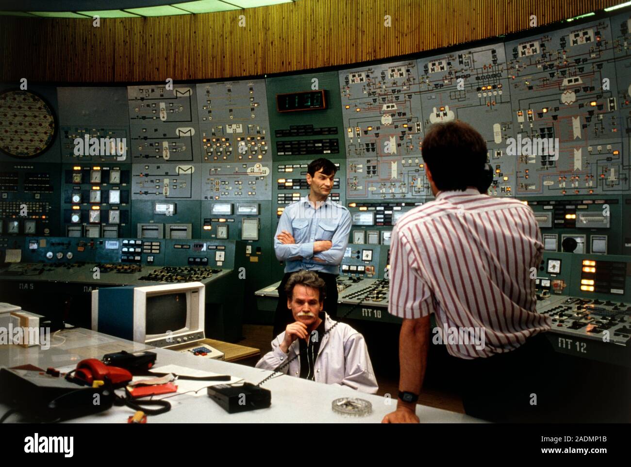 Reactor control room. Workers in a control room of the Kola VVER ...