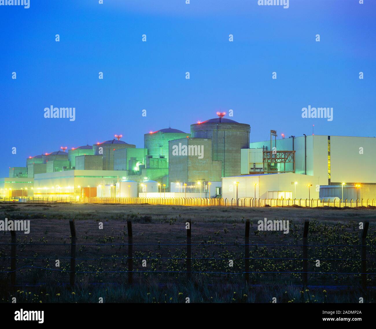 Nuclear power station at night. Gravelines pressurized water reactor ...