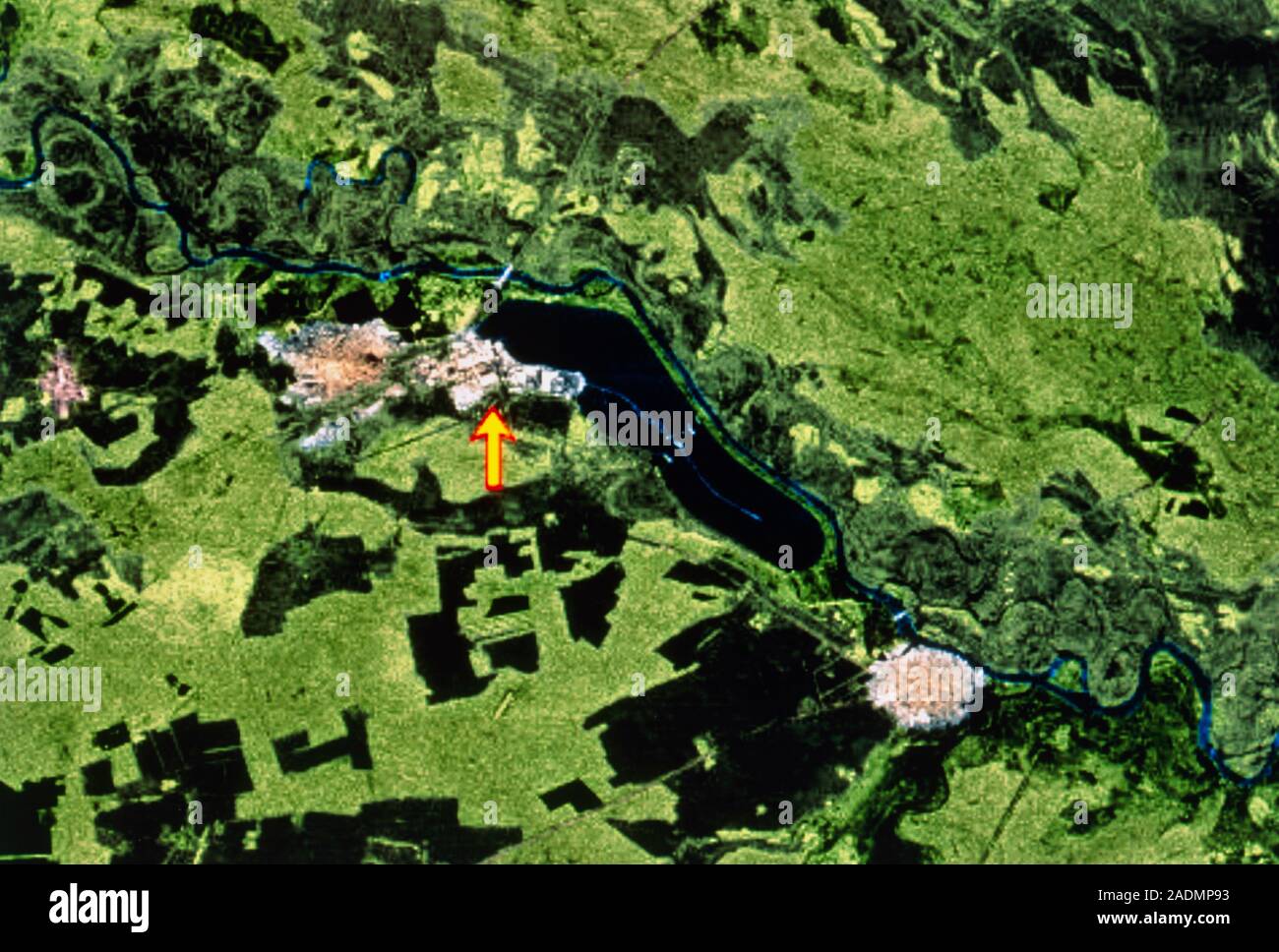 Chernobyl. Coloured radar image of the area around the Chernobyl ...