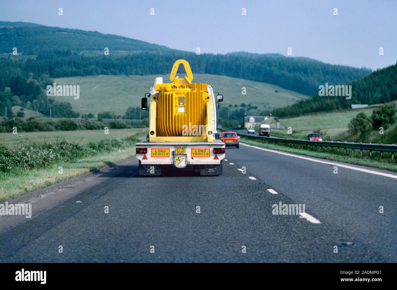 Nuclear waste being transported by road. This is a Unifetch flask used ...