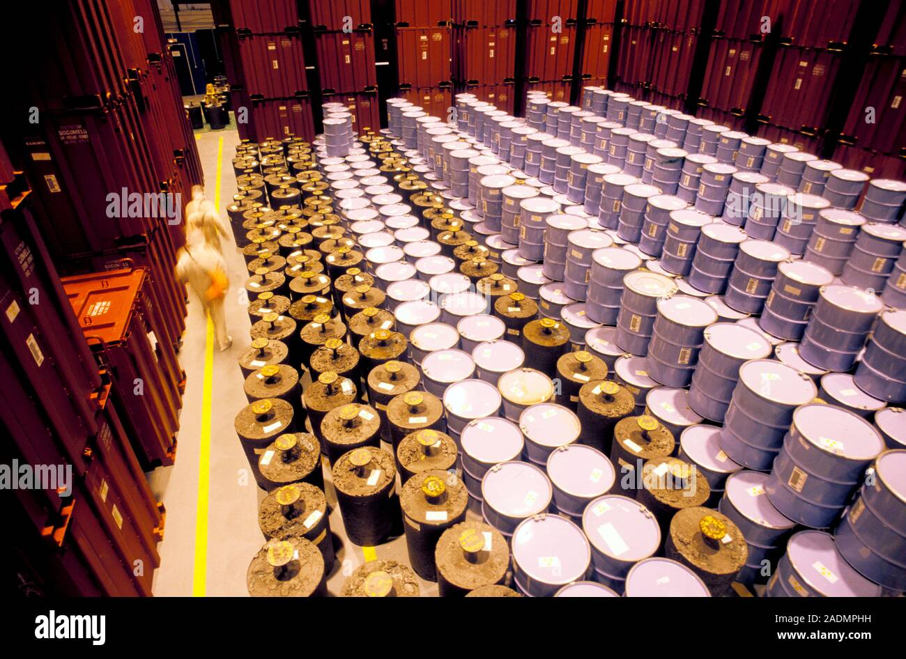 Low-level nuclear waste. Storage area for barrels and ingots of nuclear ...