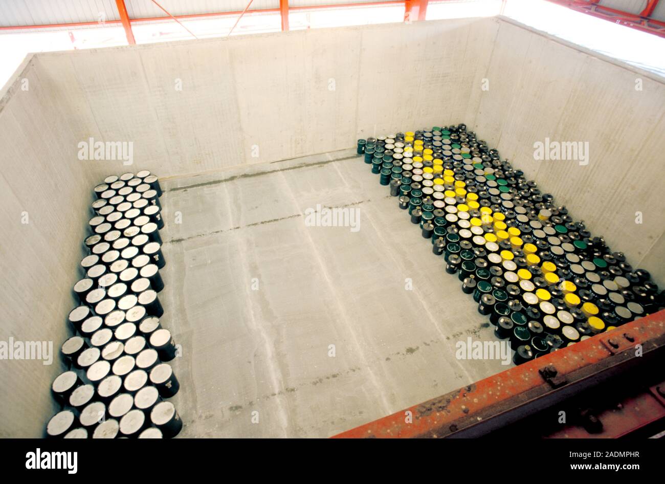 Short-term nuclear waste. Containers of nuclear waste in a containment ...