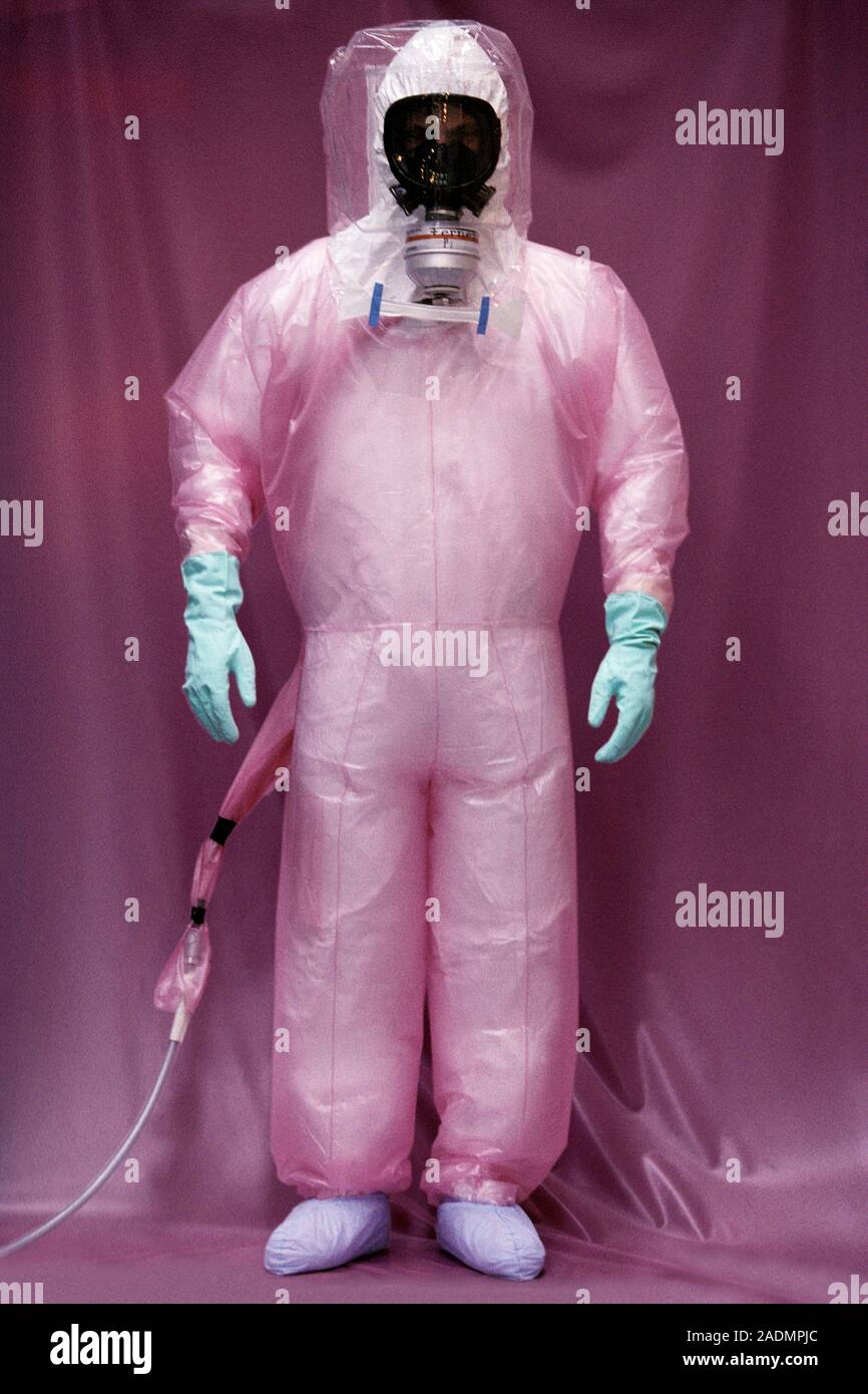 Nuclear decontamination worker. The worker is wearing a sealed ...