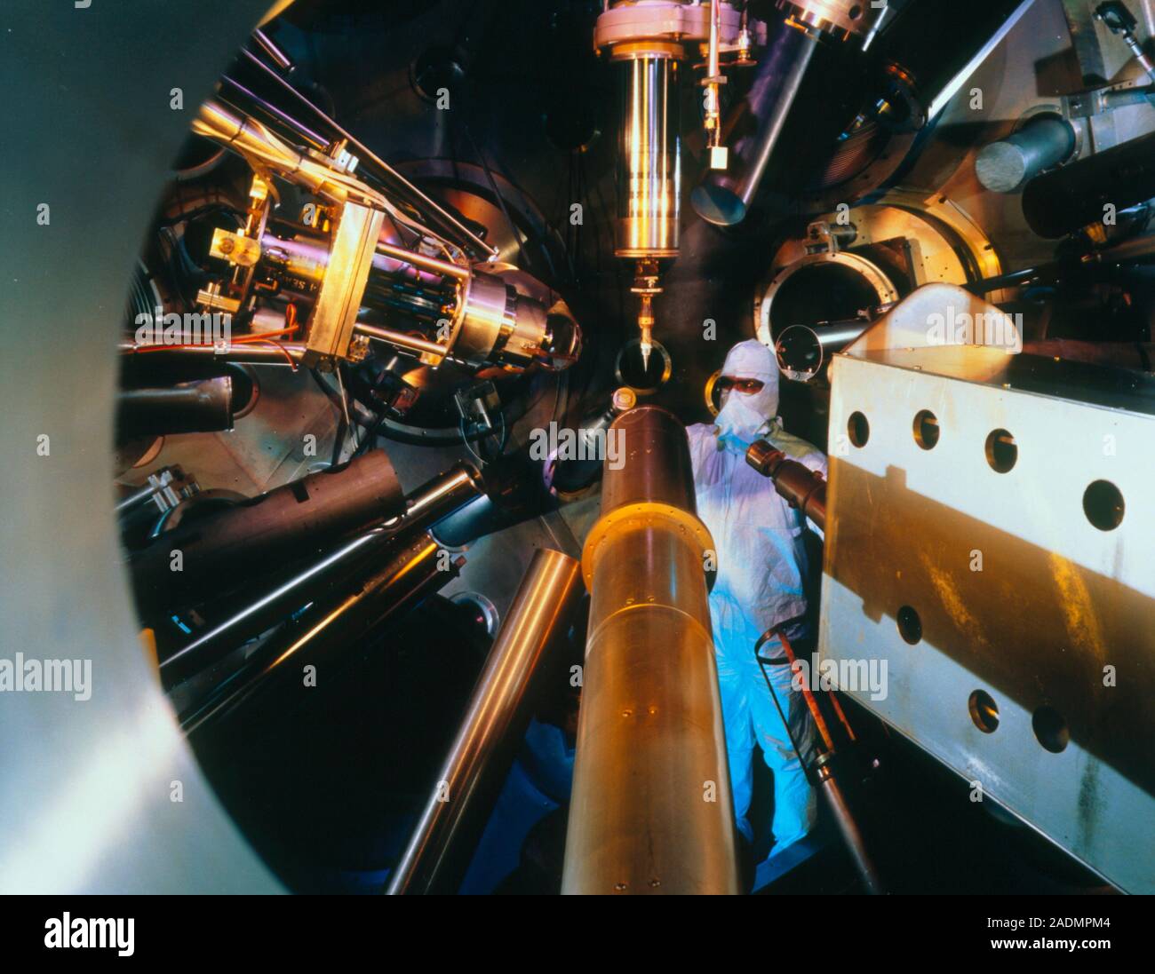 Interior of the Nova laser fusion test chamber. The Nova laser is the ...