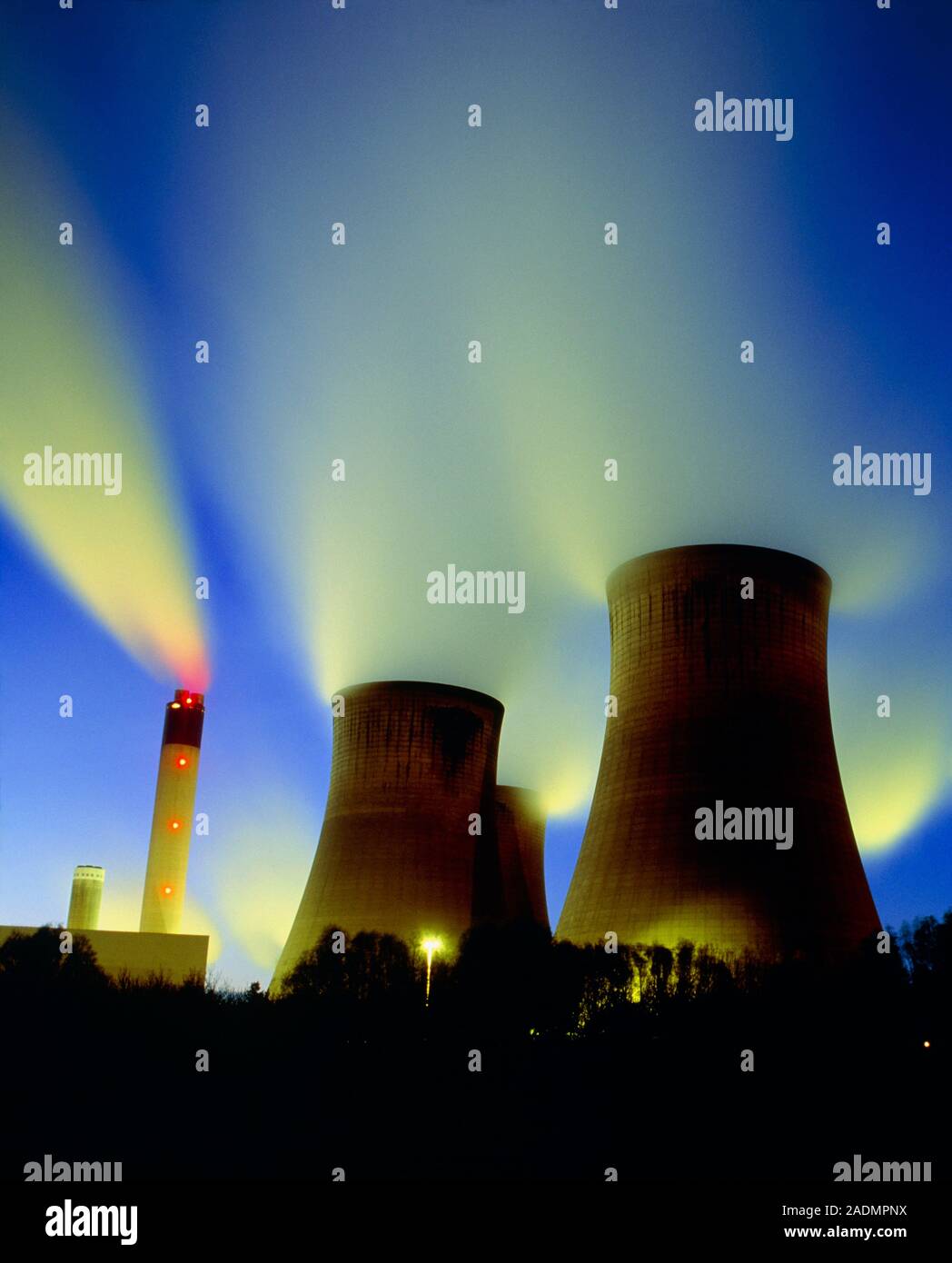 Coal-fired station. Coal-fired power station at night. The plumes of ...