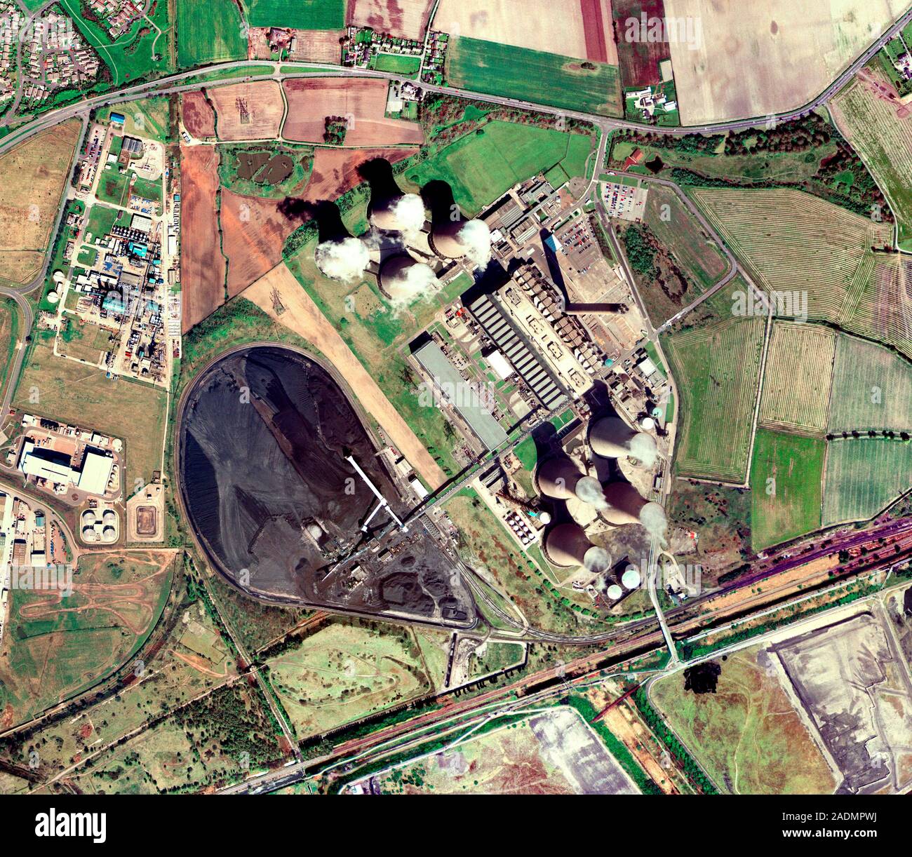 Fiddler's Ferry power station, Cheshire, UK, aerial photograph. This ...