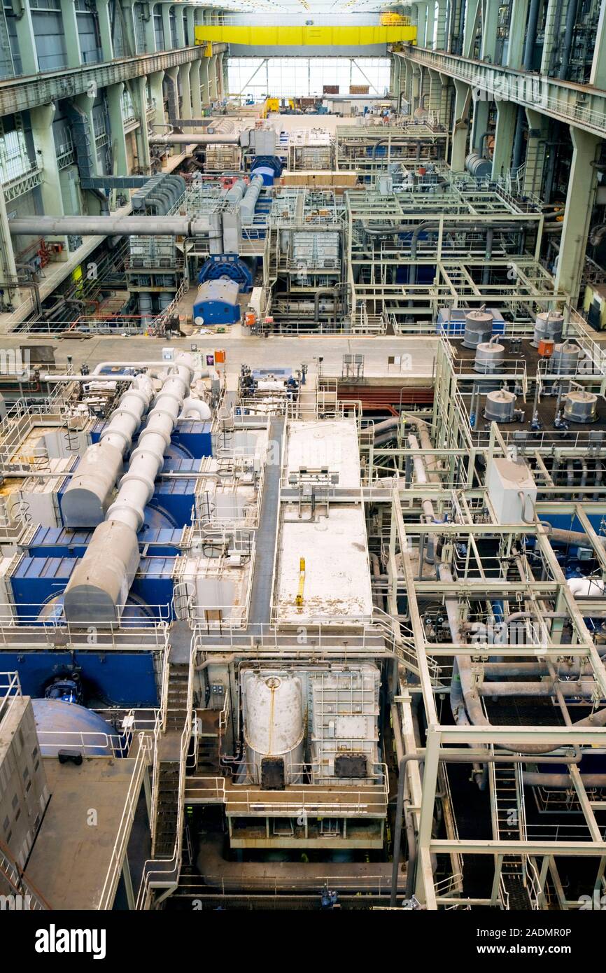 Fawley power station, Hampshire, UK. View down the main body of Fawley ...