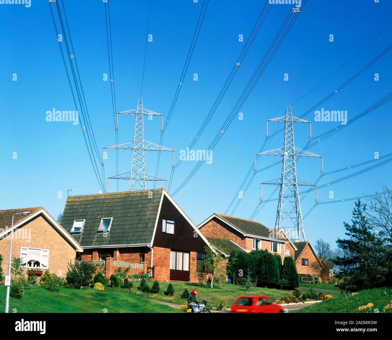Power lines. Power lines passing directly over people's homes. Power ...