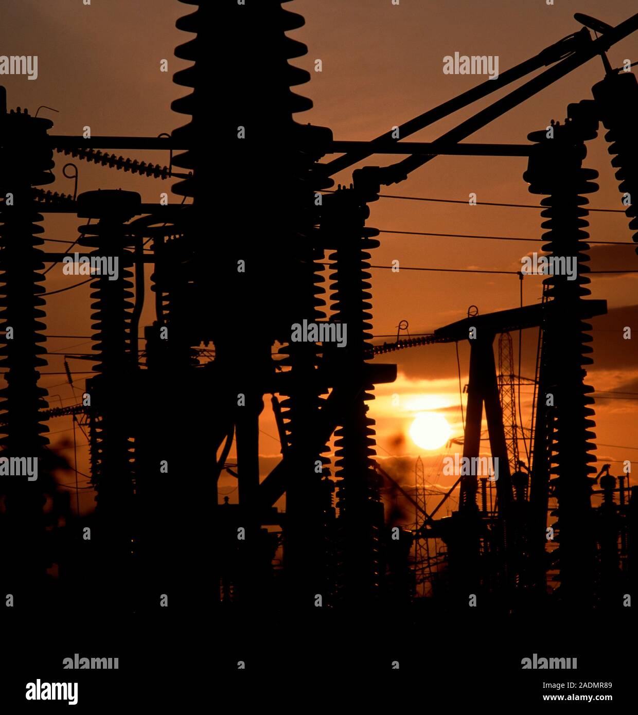 Electricity distribution complex. Electrical insulators at an ...