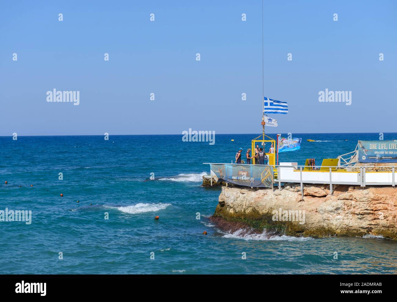 Extreme jump from a great height. Hersonissos. Greece. Crete. Water ...