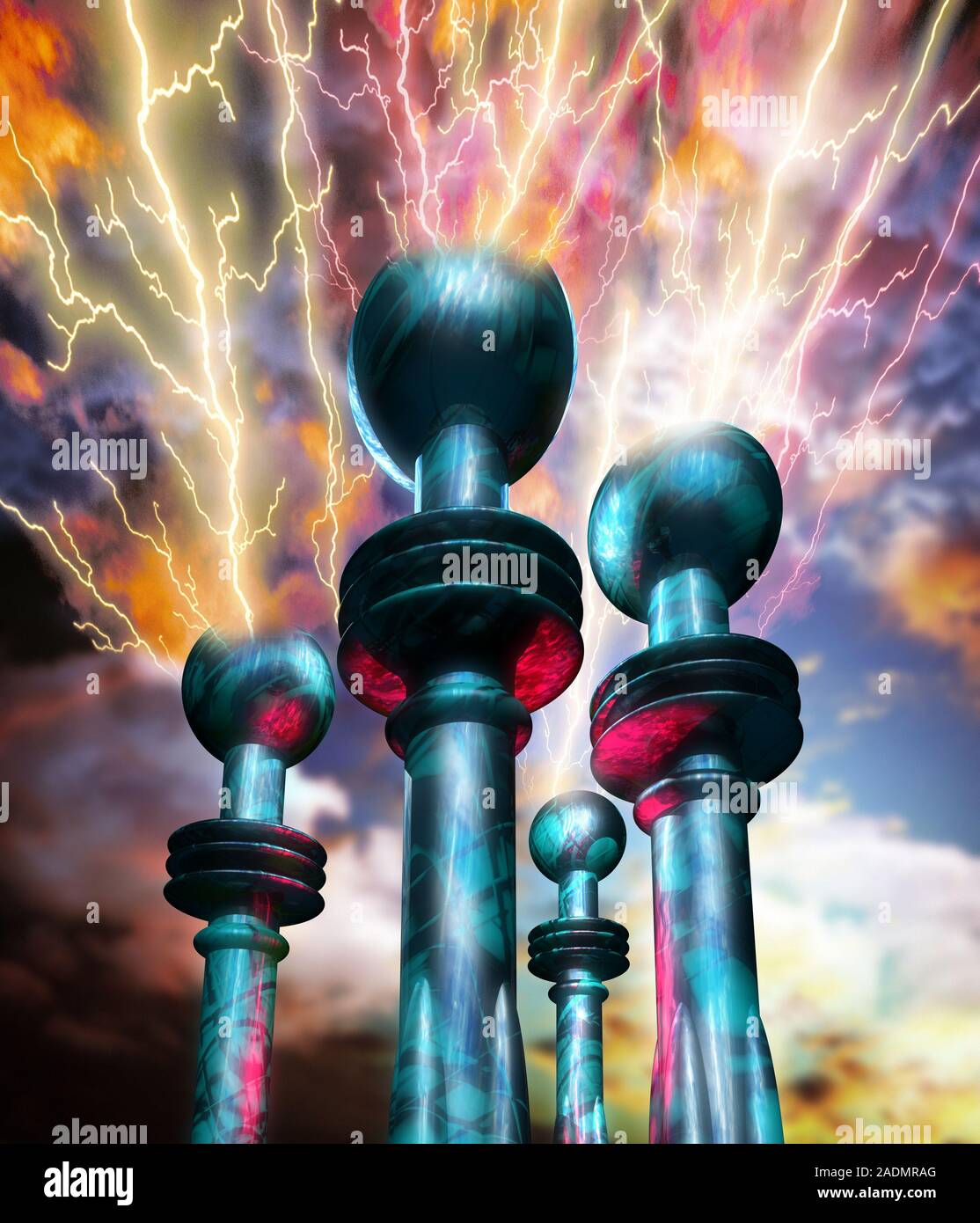 Electrical generators. Conceptual computer artwork of bolts of ...