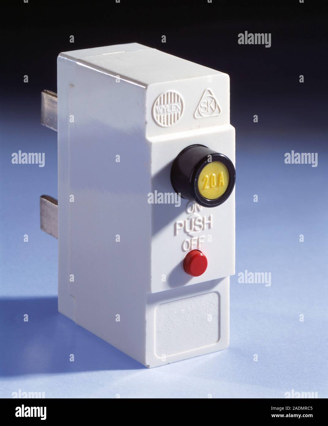 Miniature circuit breaker (MCB). Button-operated 20-amp miniature ...