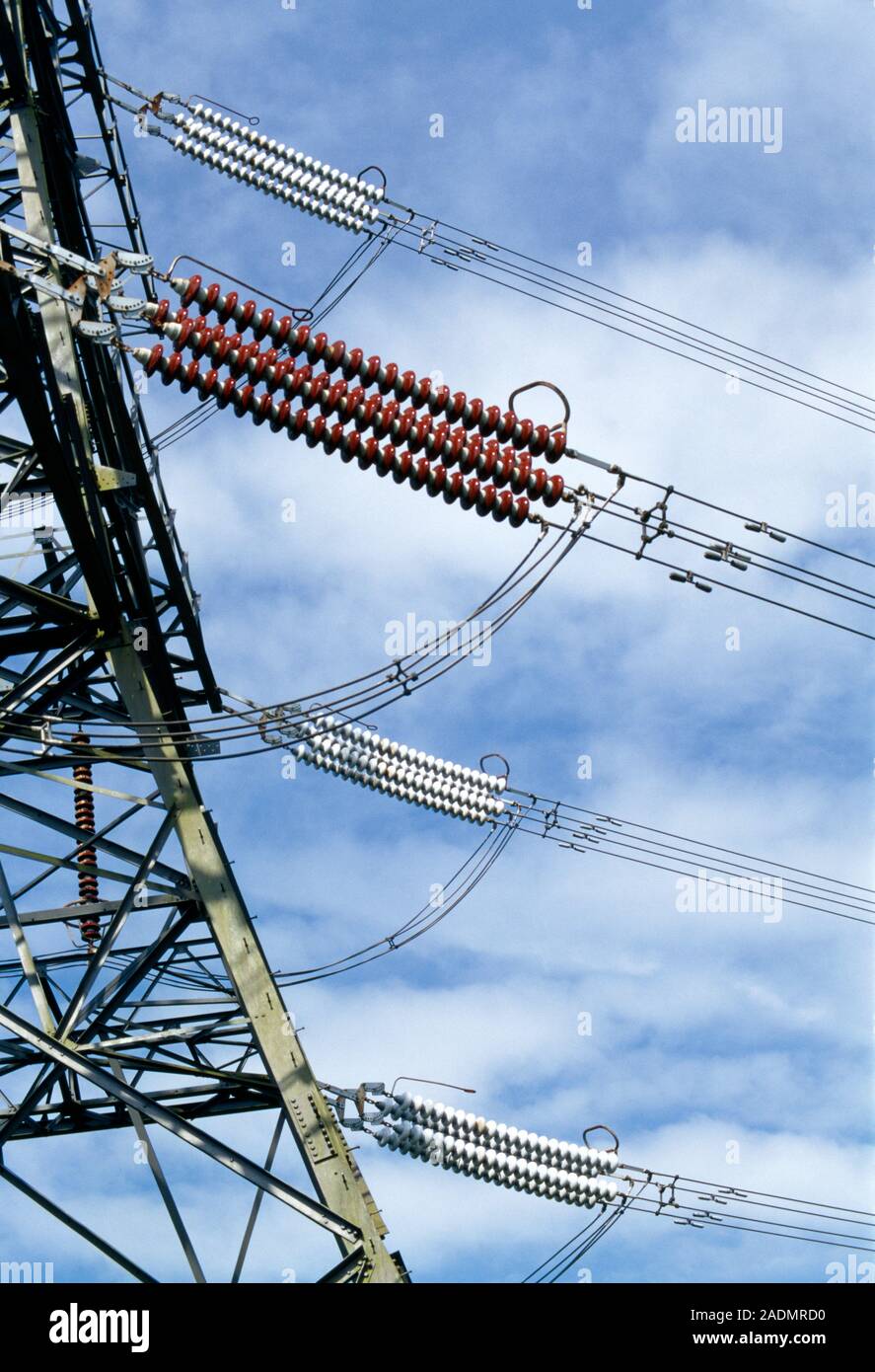 Pylon. Ceramic insulators insulating the pylon from the electricity ...