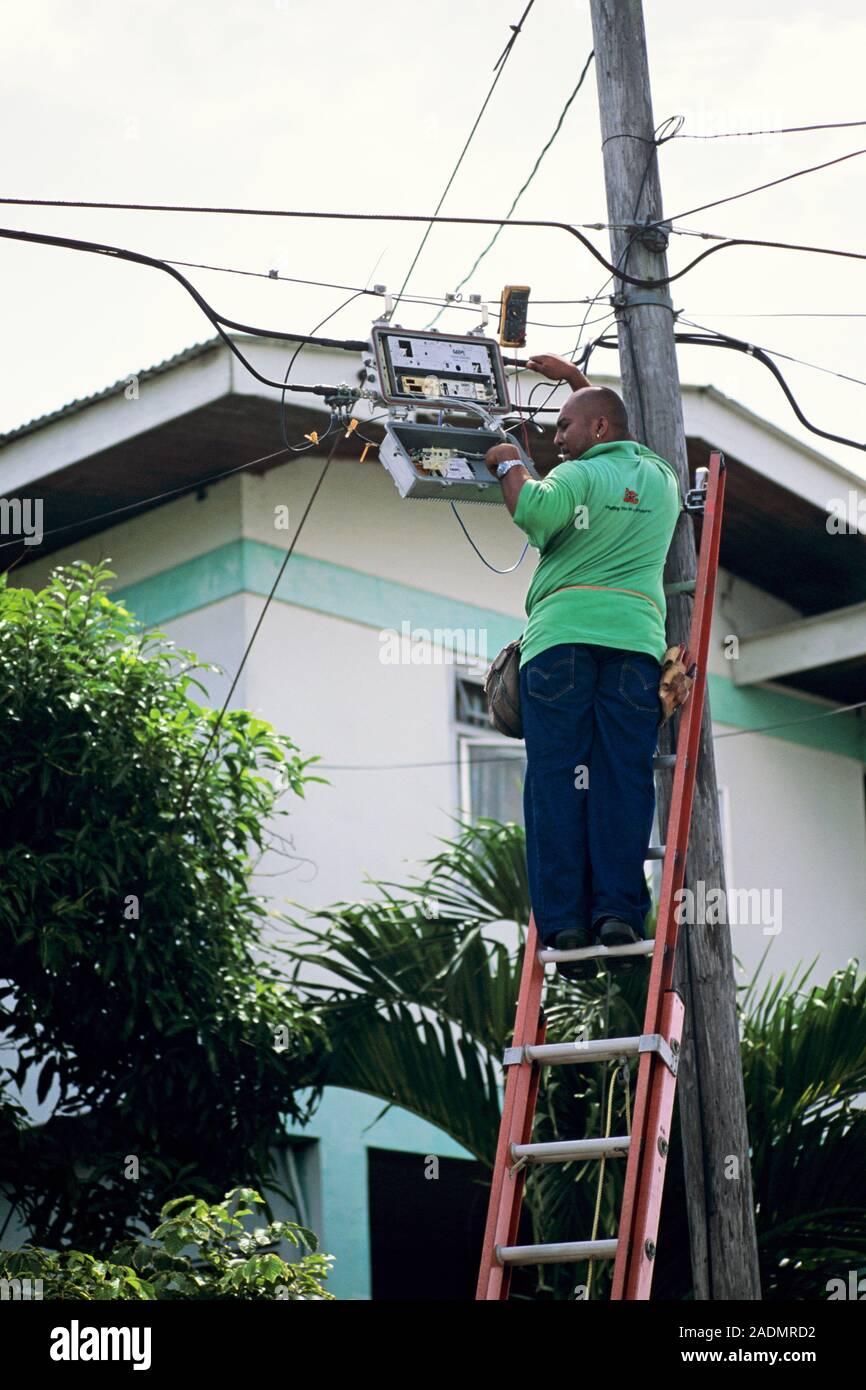 Electricity maintenance. Worker carrying out routine maintenance work ...