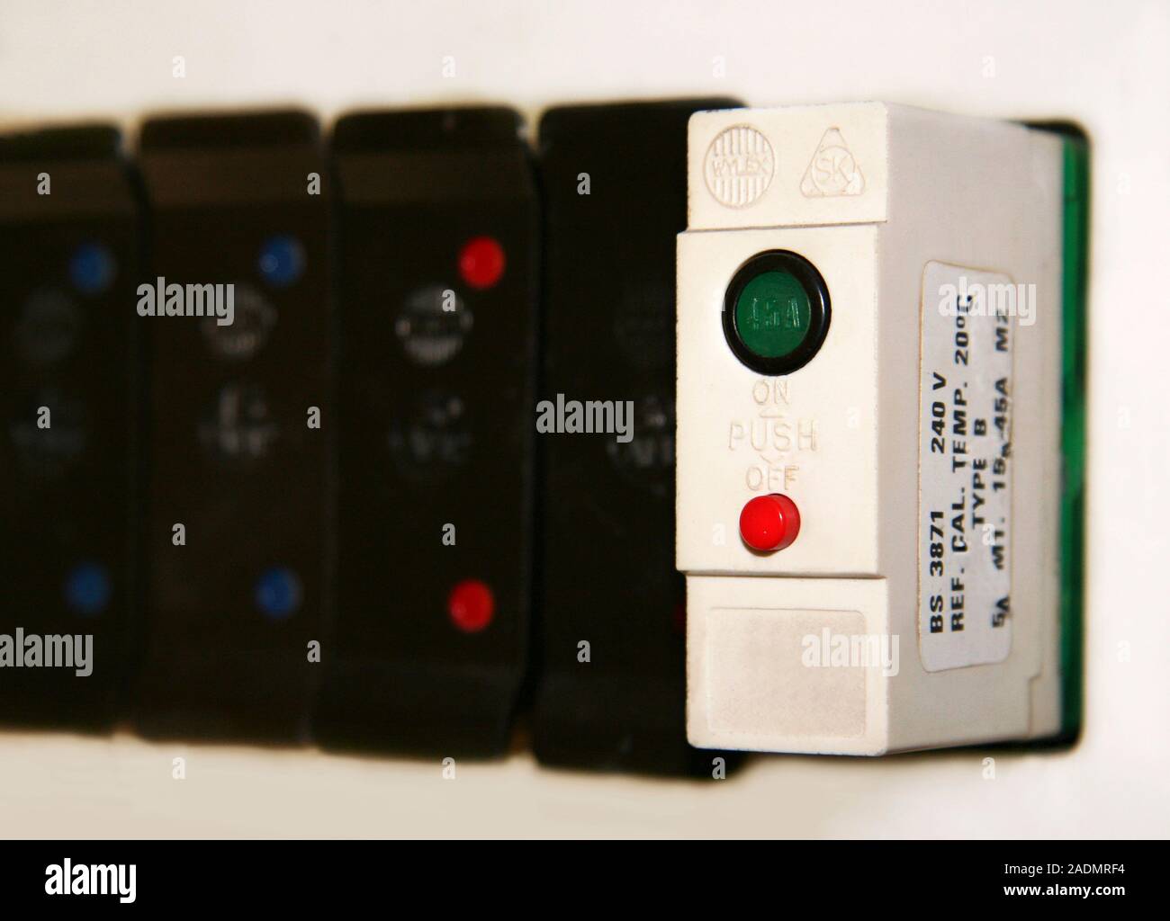 Circuit breaker. This safety device cuts the electricity supply to a ...