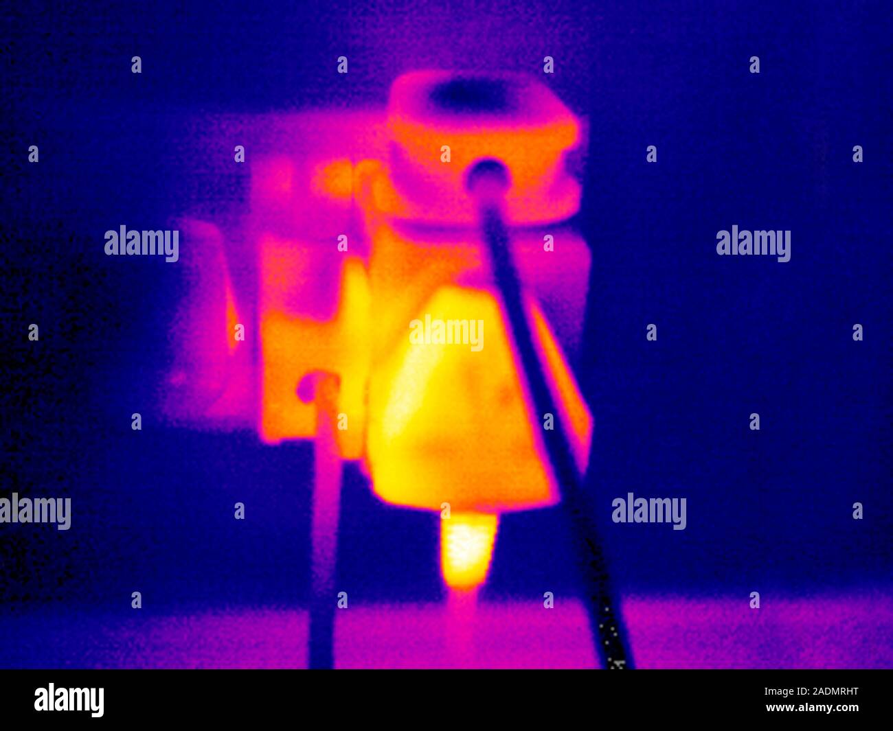 Overloaded socket, thermogram. The colours show variation in ...