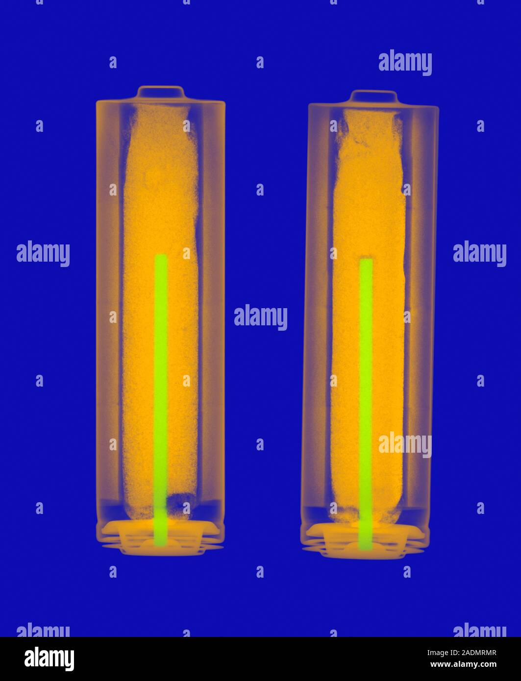 AA batteries, coloured X-ray Stock Photo - Alamy