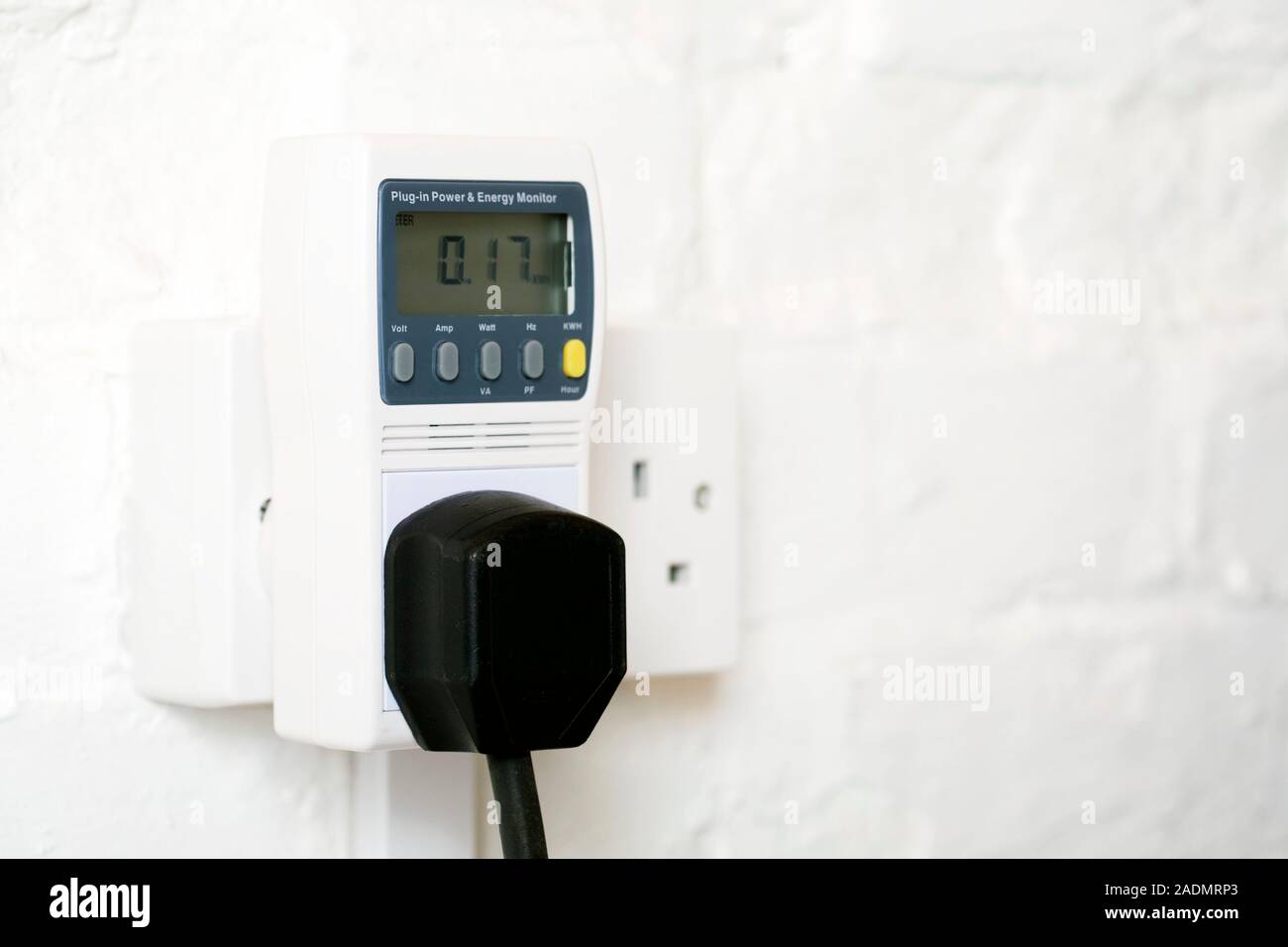 Plug-in electricity meter. This energy meter (or monitor) indicates the ...