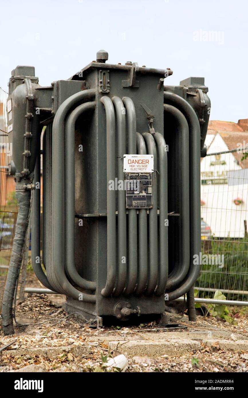 Industrial transformer. This step-down electrical transformer was ...