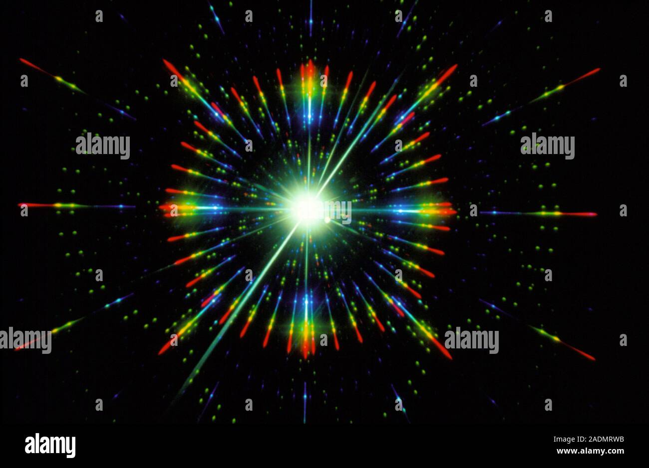 Diffraction pattern produced by the passage of incident white laser ...