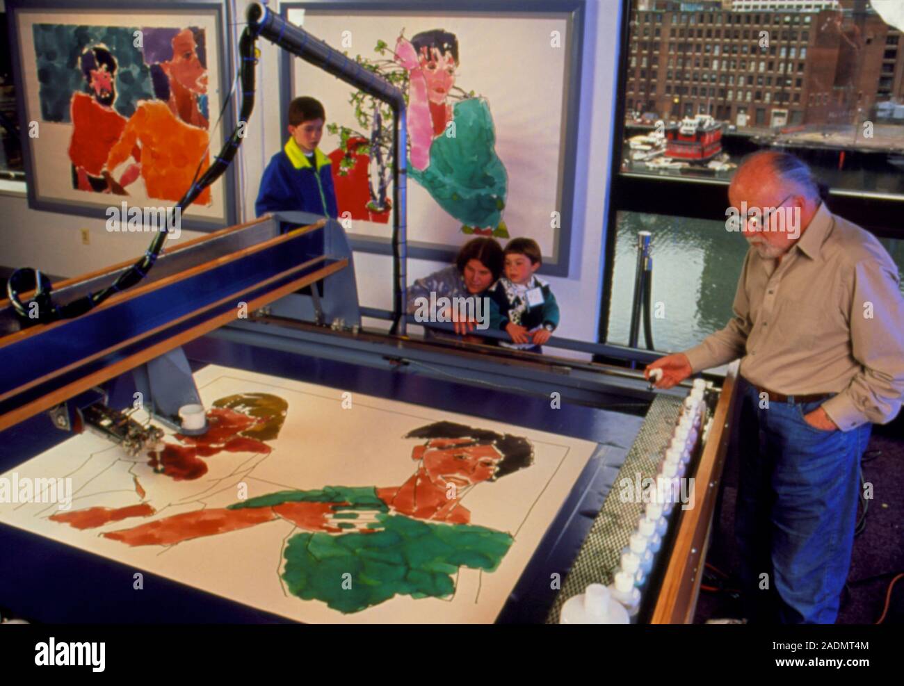 Robot artist. A robot paints an original artwork composed by a computer ...