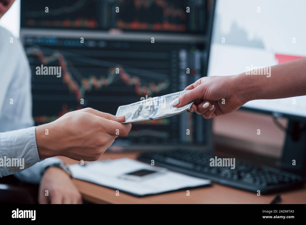 Process of giving and receiving money. Day of salary in the modern ...