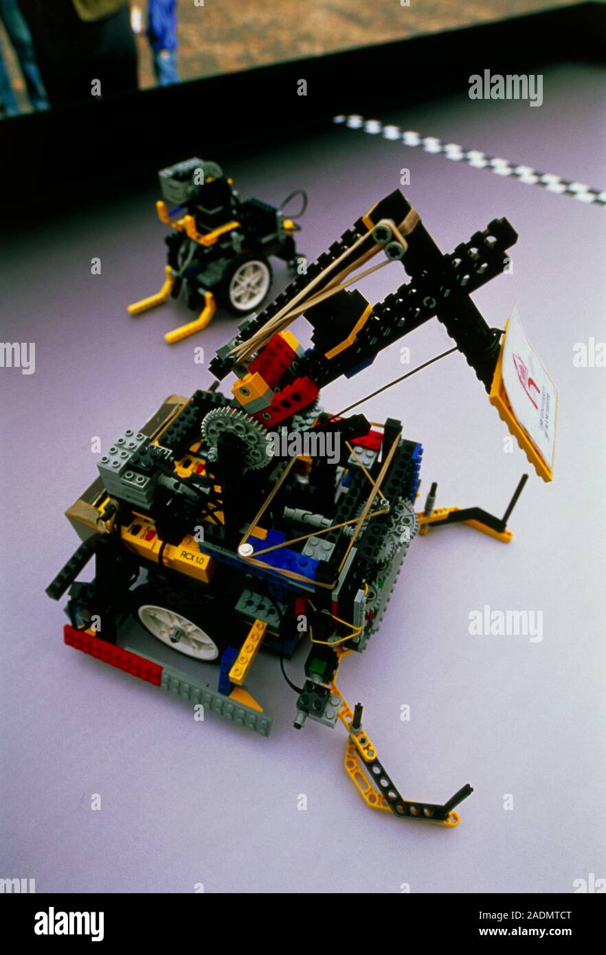 Robot volleyball. Lego robots during the world's first robot volleyball ...