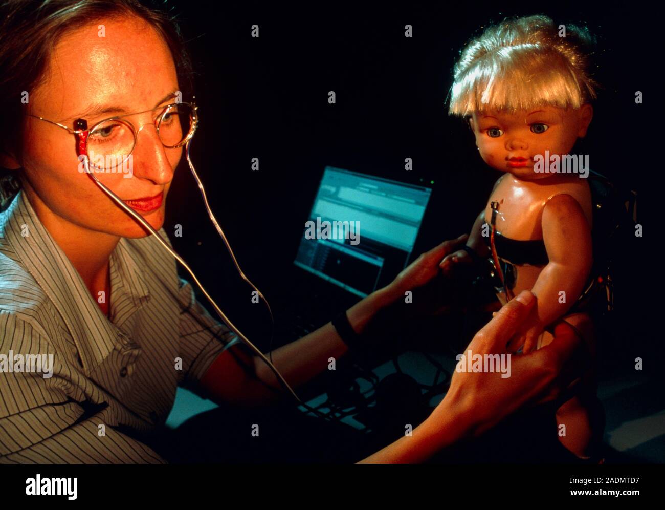 Robot doll. Robota II a robotic baby doll learn ing from its creator Aude Billard. The doll is mimicking Billard s head movements by detecting inf Stock Photo Alamy