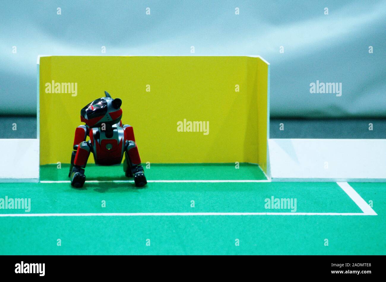 Robocup 2003. Robot goalkeeper in goal in the 2003 Robocup competition ...